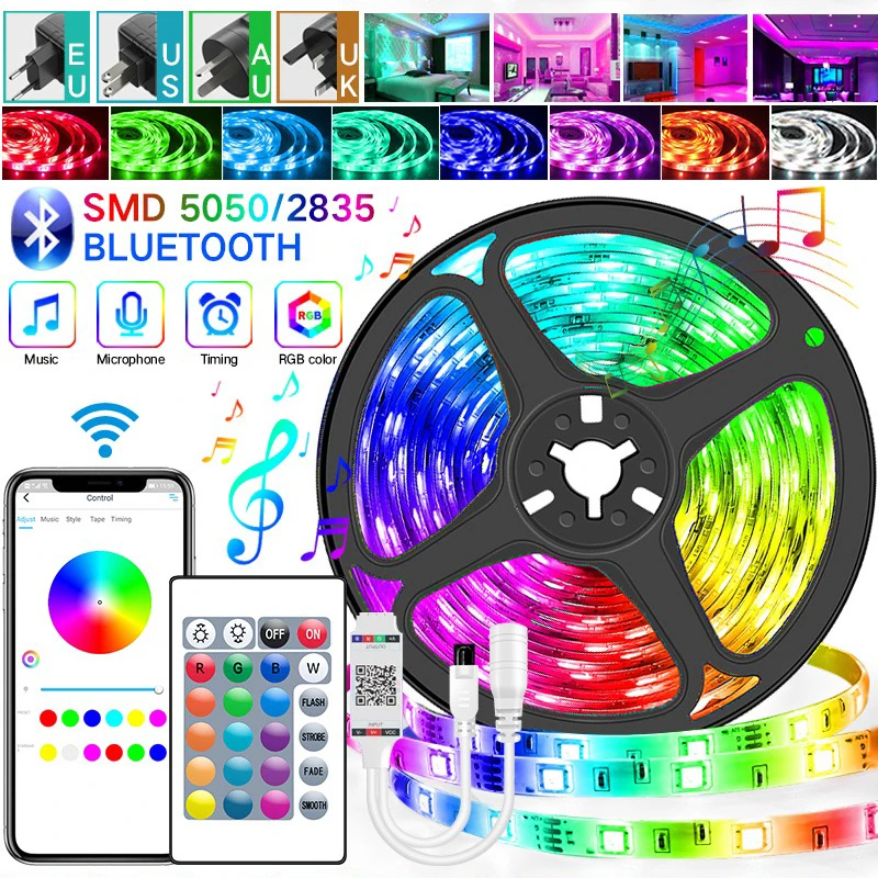 Bluetooth LED Strip Lights 15M 20M RGB 5050 SMD Flexible Ribbon ...