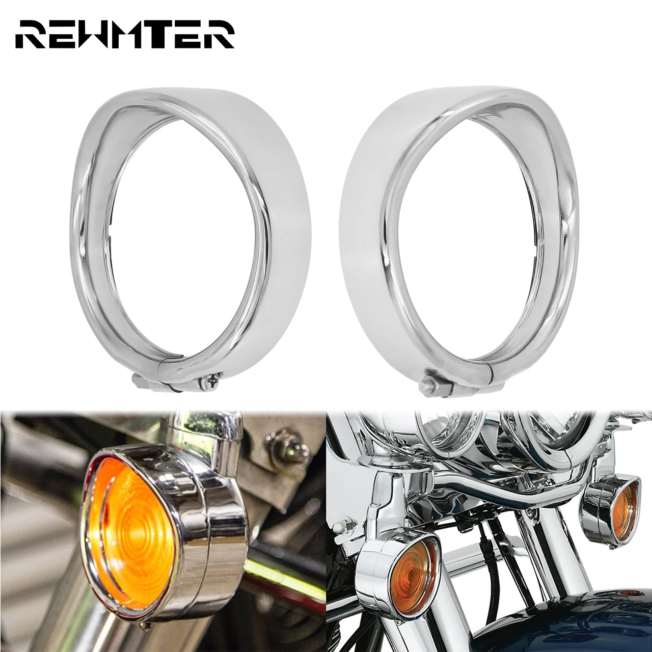 Motorcycle Chrome Visor Style Turn Signal Trim Ring With Rubber Rings ...