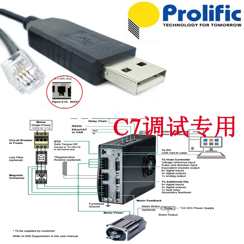 Prolific USB rs232 to rj9 4p4c for Servotronix CDHD ServoStudio C7 ...