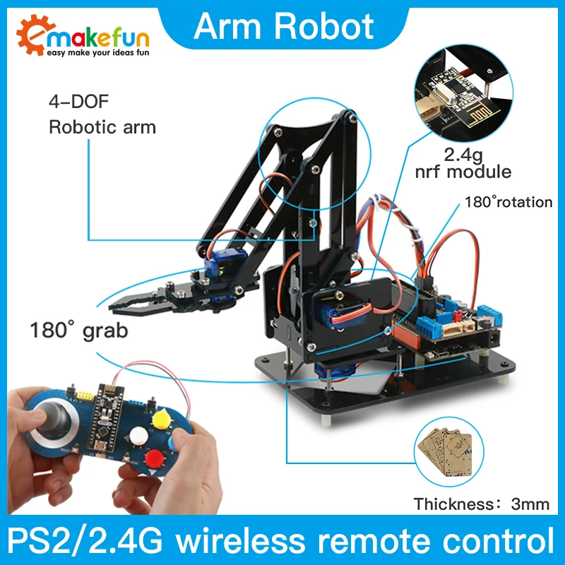 Emakefun Mechanical Arm Robot Car Learning Starter Kit Diy Acrylic Toy ...