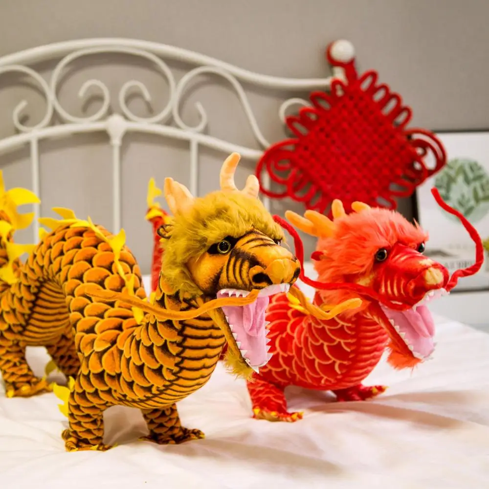 Toys Yellow Chinese Dragon King Hand Puppet Plush Loong Wang Huanglong ...