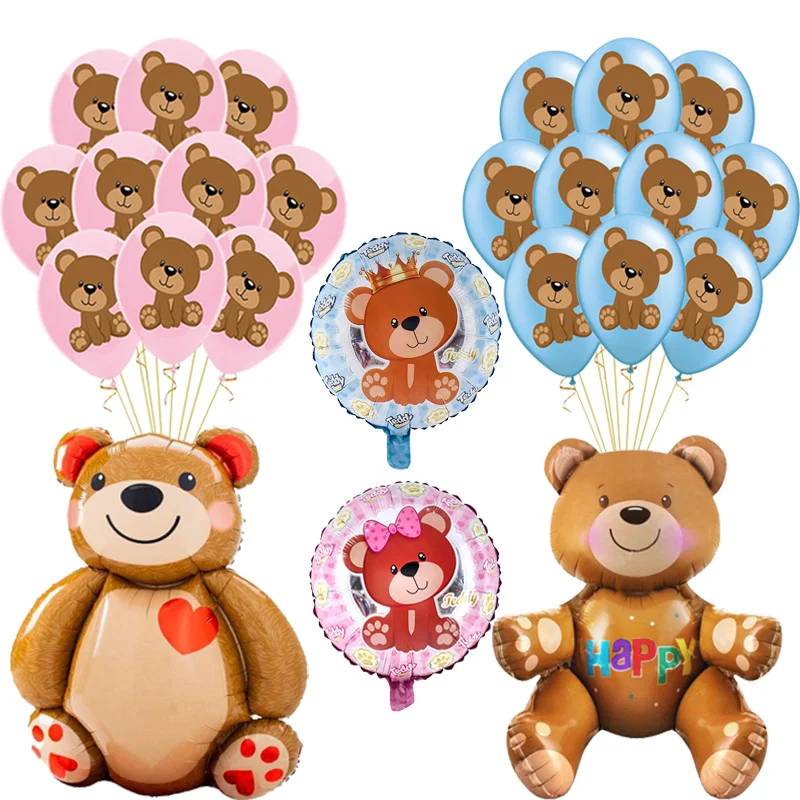 Teddy Bear Foil Balloon Ted Bears Pink Blue Latex Ballons Happy ...