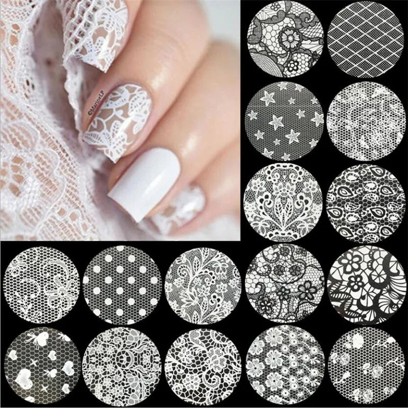 16-Sheet-Black-Lace-Flower-Nails-Sticker-White-Star-Transfer-Nail-Foil ...