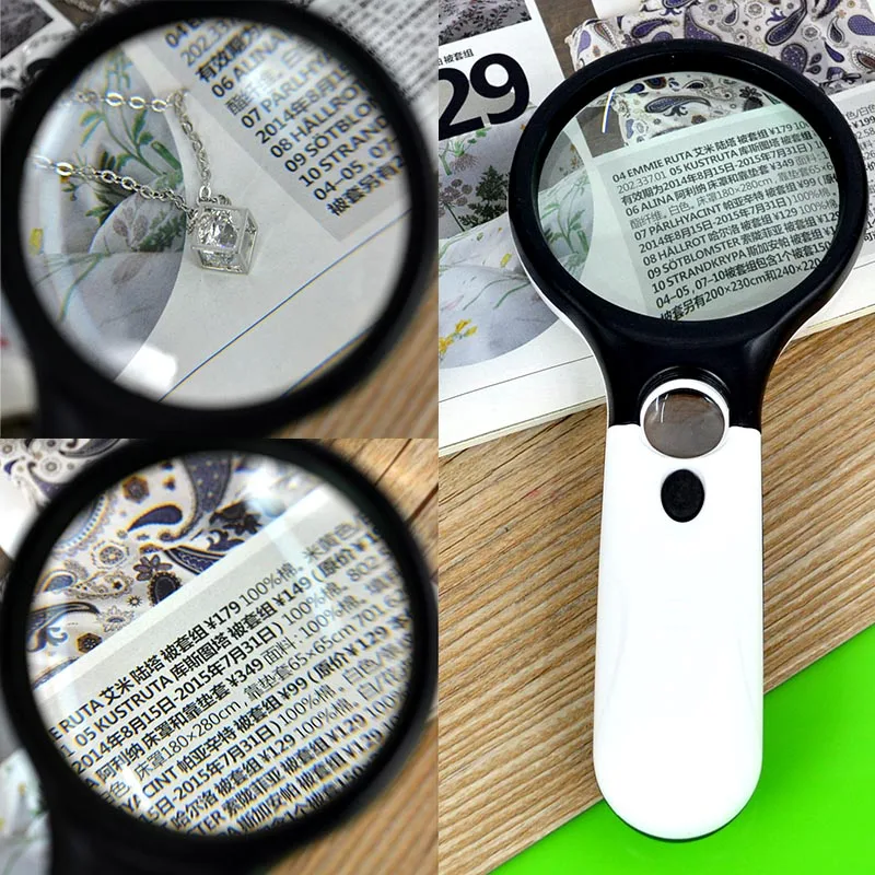 Handheld Jewelry Magnifier 40x 5x 3 Led Light Reading Magnifying Glass ...