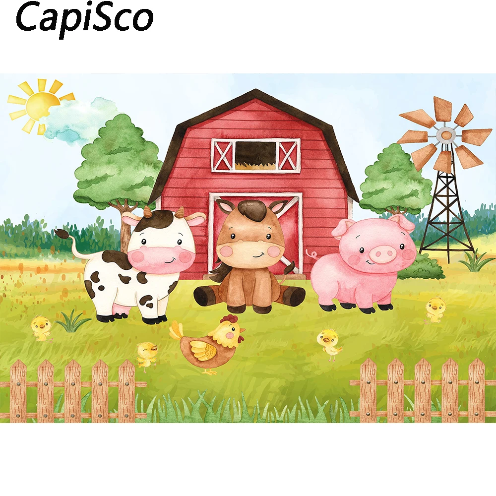 Capisco-Cartoon-Rode-Boerderij-Dieren-Party-Achtergrond-Kinderen ...