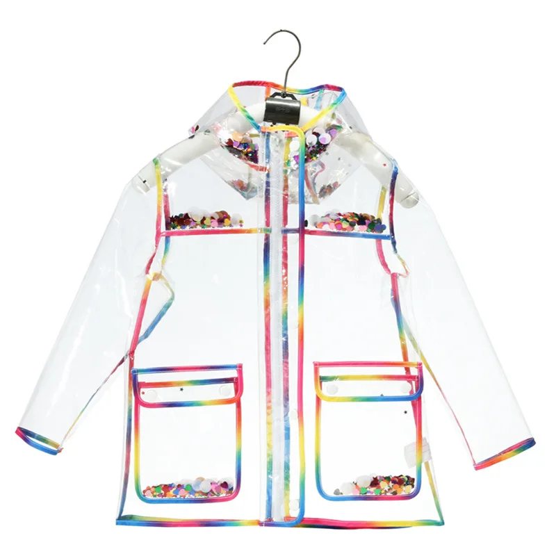 Transparent Rainbow Colorful Edge Kids Raincoat Waterproof TPU Children ...