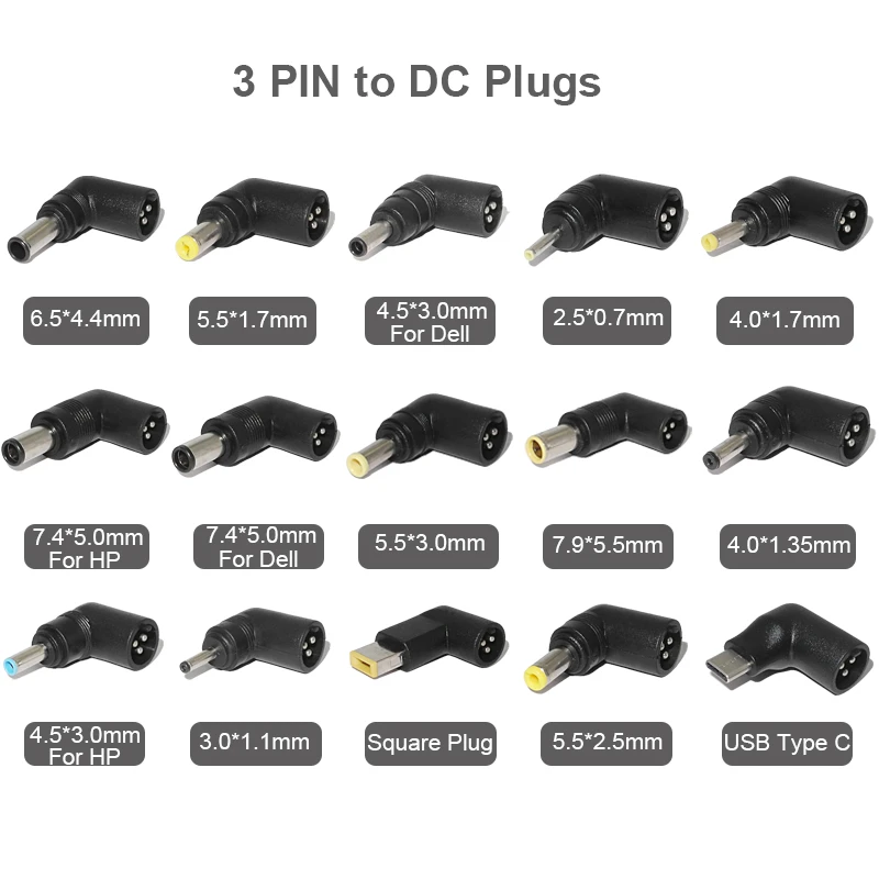 3 Pin Universal Dc Power Supply Adapter Charger Connector Dc Tips Plugs ...