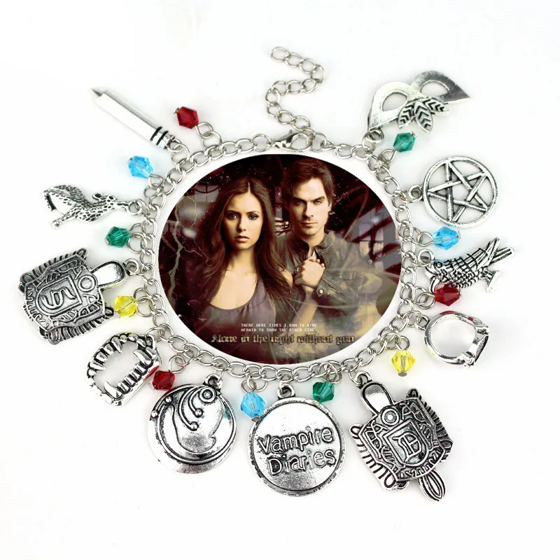 TV The Vampire Diaries Pendants Bangle Bracelet Mask Pentagram Link ...