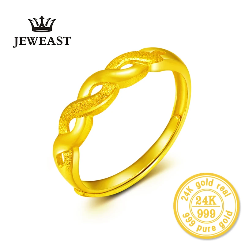XXX 24K Gold Ring Fine Jewelry Real Pure Au999 Female Resizable Twist ...