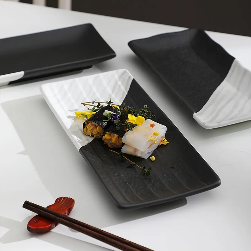 Plats et assiettes,Assiette rectangulaire nordique longue en céramique ...