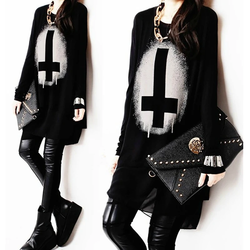 Hot-Punk-Women-Loose-shirt-Cotton-Chiffon-Tees-Black-T-shirts-Tops ...