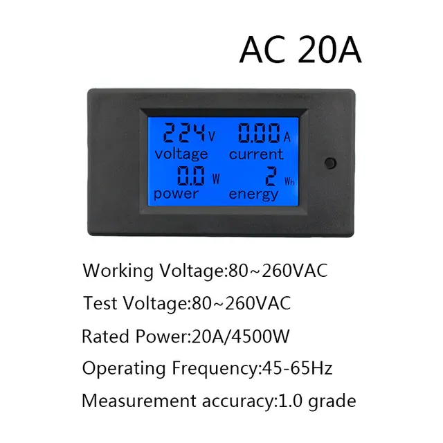 20A 100A AC 80-260V DC 6.5-100V Digital LED Display Voltmeter Ammeter Wattmeter Power Energy ...