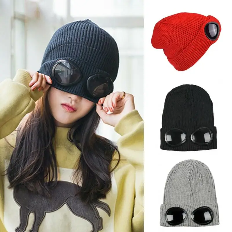 Новинка, популярные Лыжные шапки Skullies, шапка со съемными очками для ...