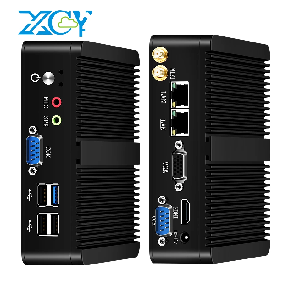 XCY Fanless Mini PC Intel Celeron J1900 Quad Cores 2.0GHz 2x RS232 2x ...
