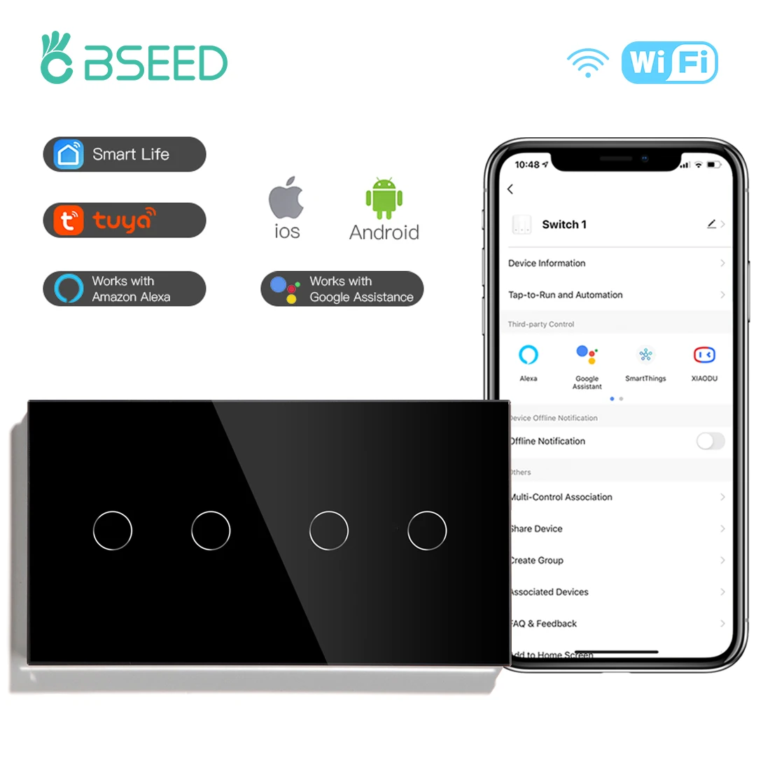 BSEED WIFI Double Light Switches Touch Sensor Wall Switches Google ...