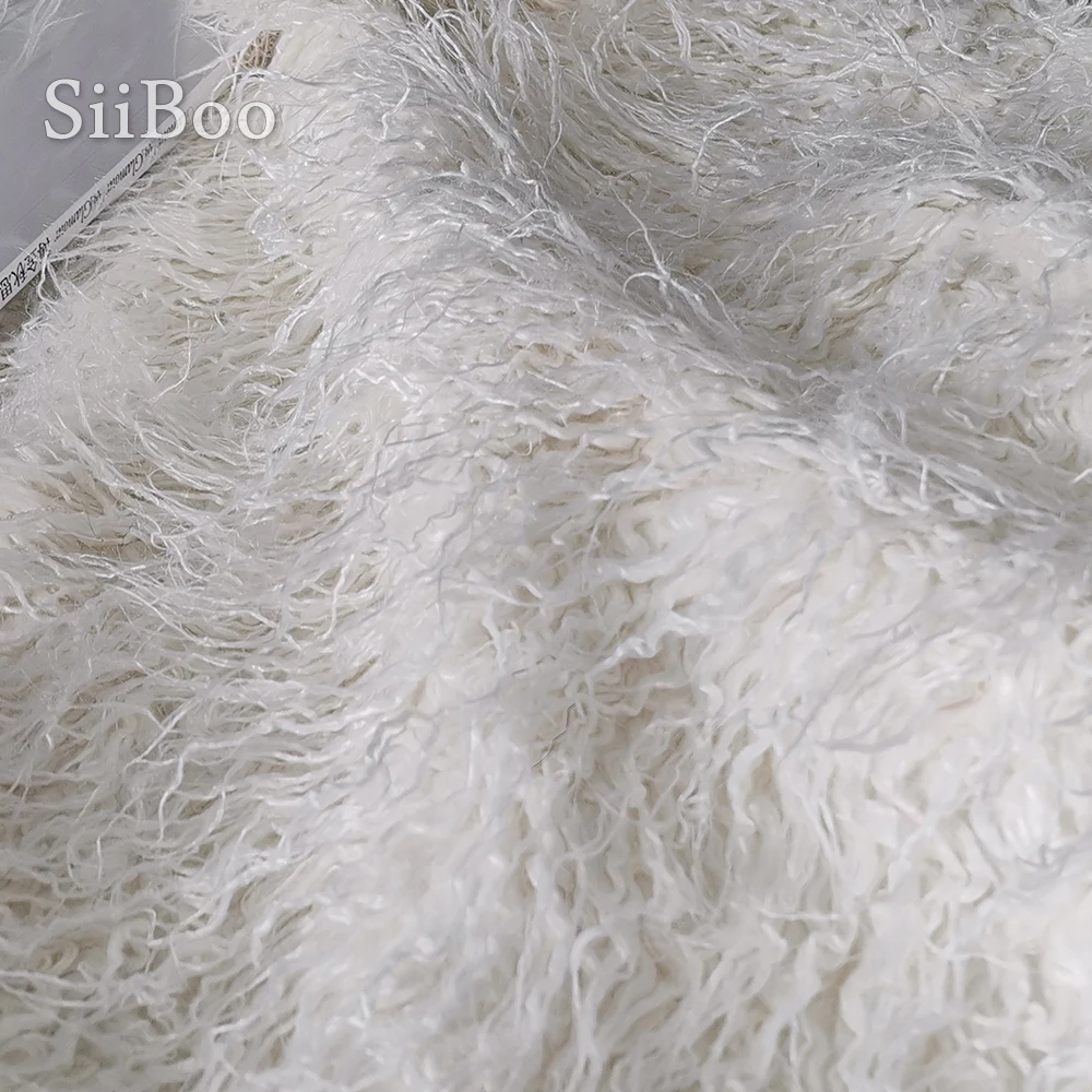 Cream white 7cm long pile fluffy faux tibet sheep fur fabric newborn ...