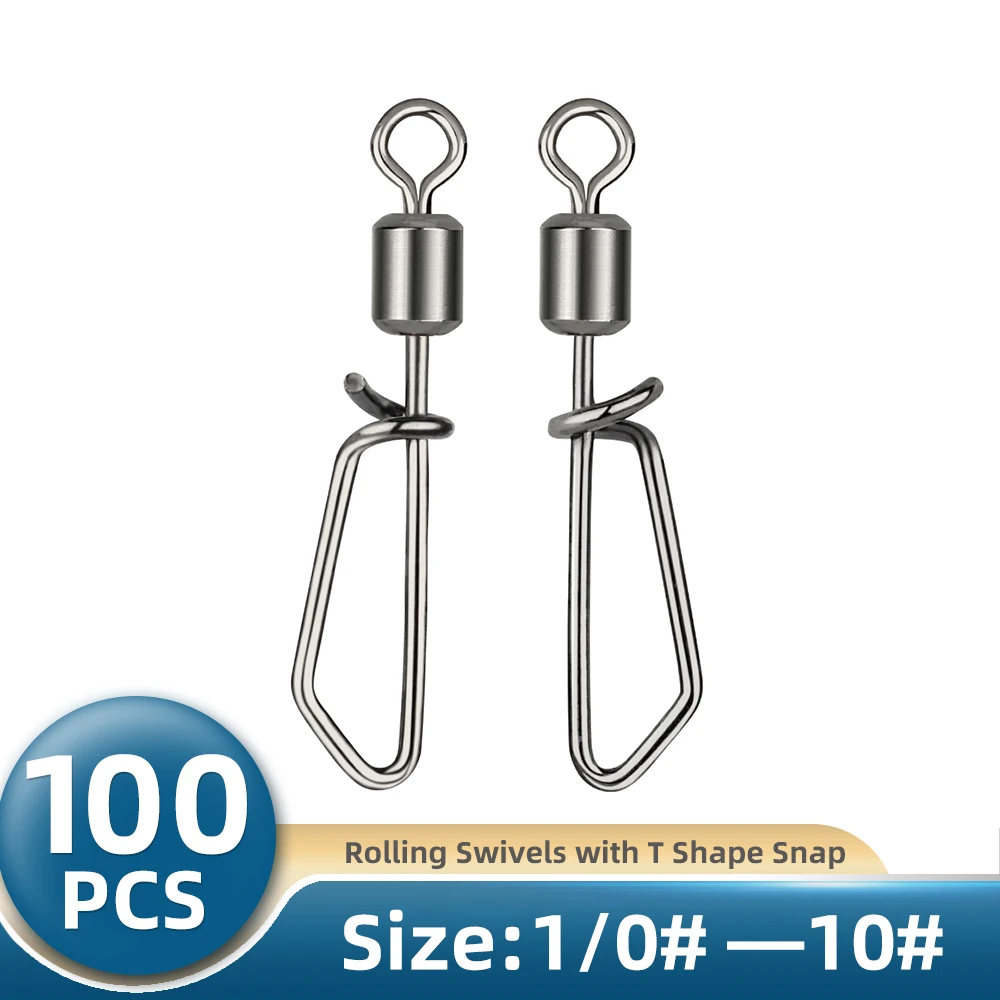 TIANNSII-100pc-Fishing-Swivels-Snap-Connector-Rolling-Swivels-T-Shape ...