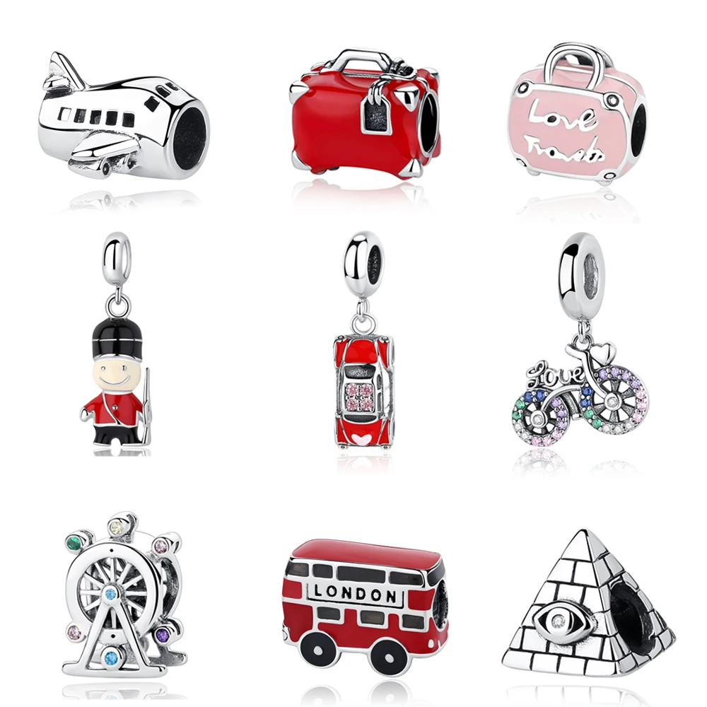 Original 925 Sterling Silver Charm Bead Travel London Bus Motorcycle ...
