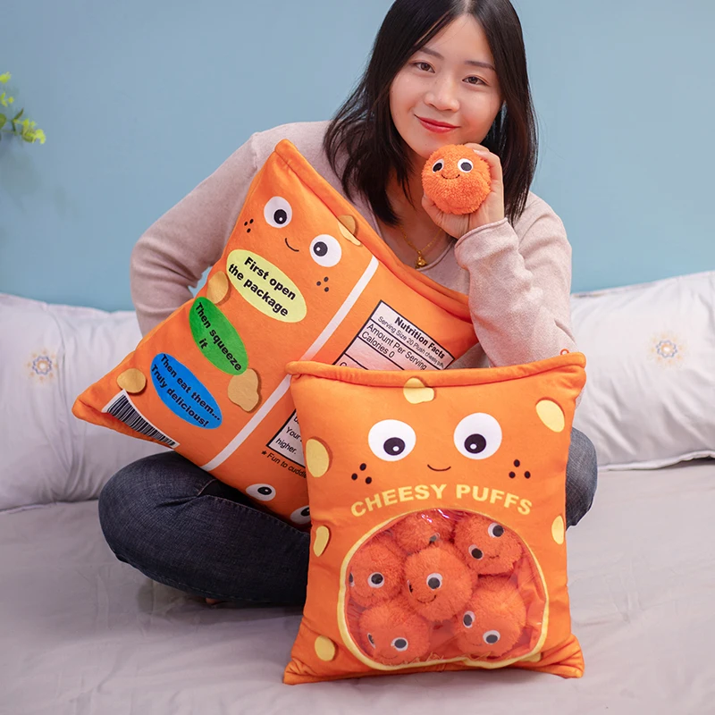 6pcs 9pcs cute plush cheesy puffs toy stuffed soft a bag of snake puff ...