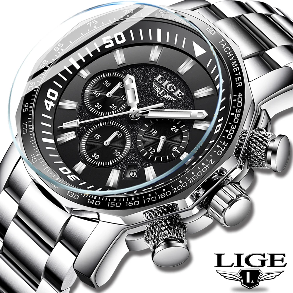 LIGE reloj analógico de acero inoxidable para hombre, accesorio de ...