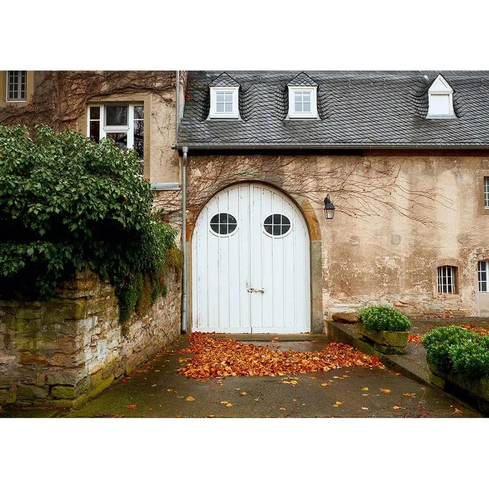 Autumn Fallen Leaves Vintage House Door Scenery Background Children ...