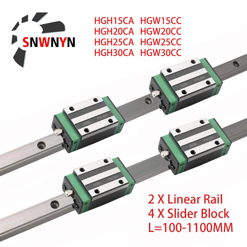 Trilho de guia linear quadrado, 2 peças hgr15 hgr20 hgr25 hgr30 + 4 ...
