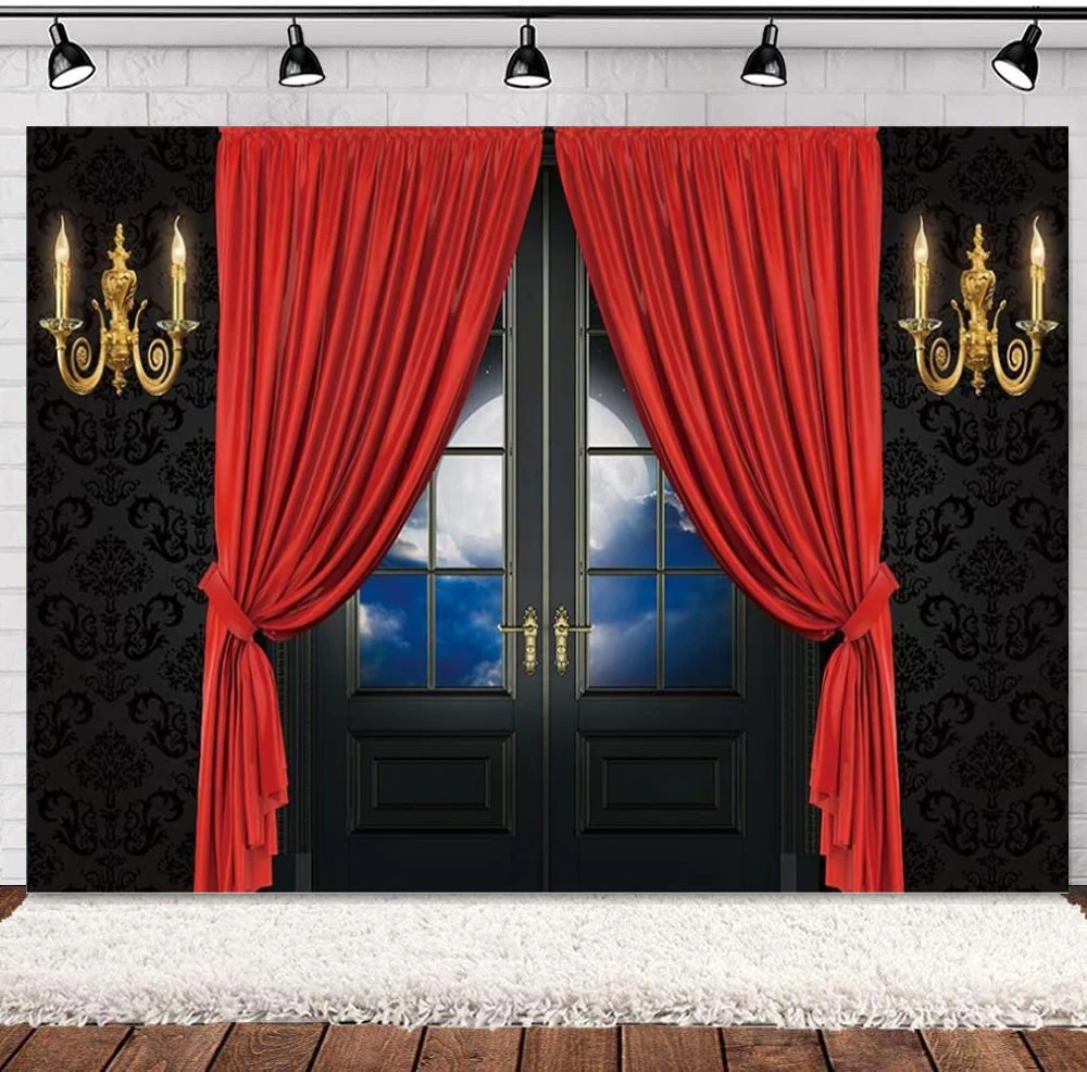 Halloween Vampire Backdrop Scary Gothic Mansion Door Gloomy Background ...