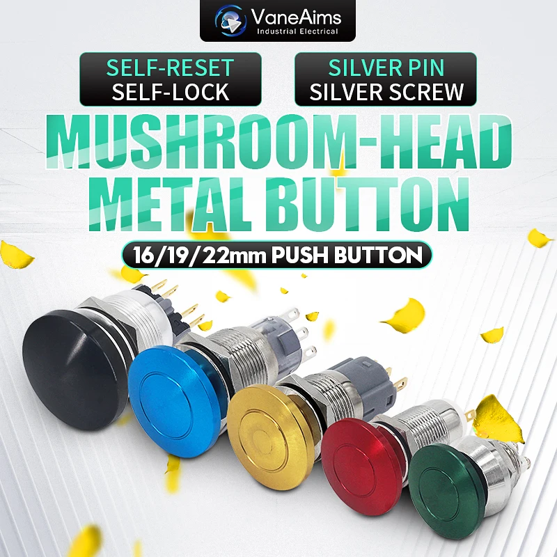 Metal Mushroom Head Button 16/19 / 22mm Red Big Button Switch Instant ...