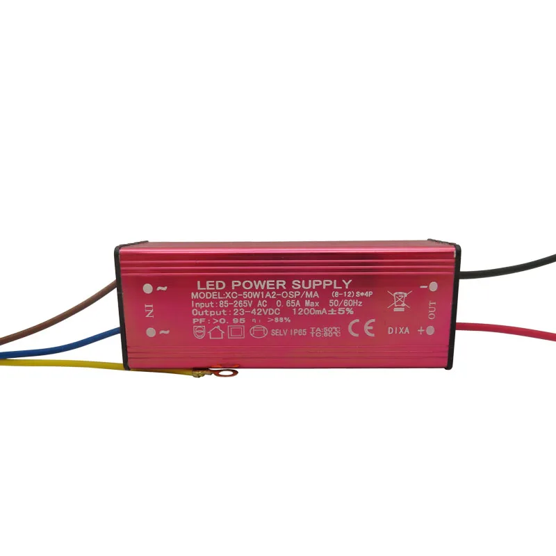 50W High Power Led Driver Waterproof Output DC23-42V 1200mA Input 100 ...