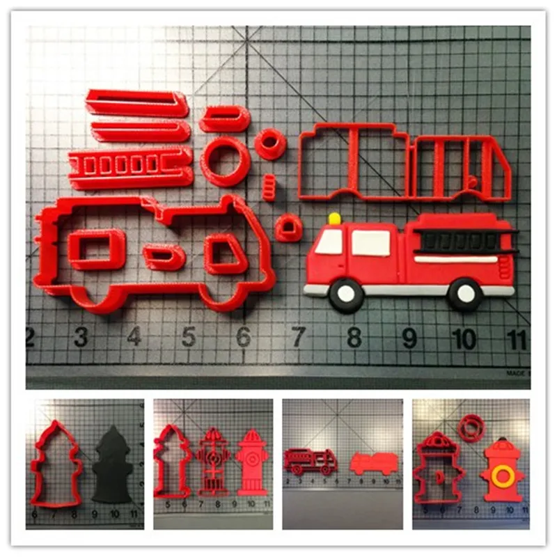 Fire Truck Hydrant Fondant Decorated Cookie Cutter Custom Made Food ...