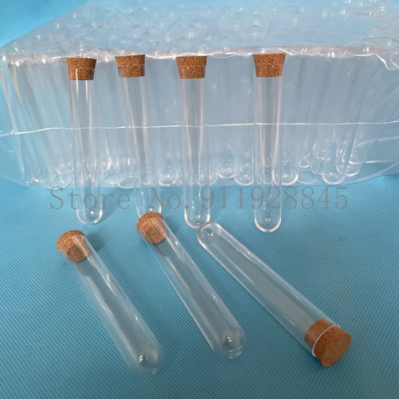 200Pcs 18x100mm Clear Plastic Test Tubes Vials With Corks Caps,Wedding ...