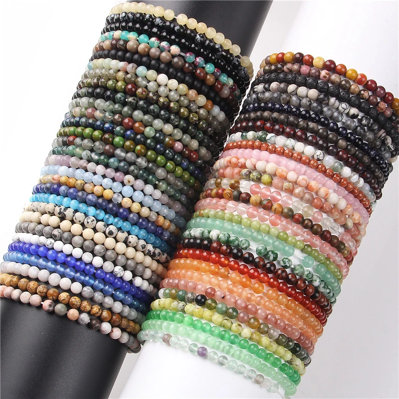 4mm Chakra Beads Energy Bracelet Natural Round Agates Onyx Stone ...