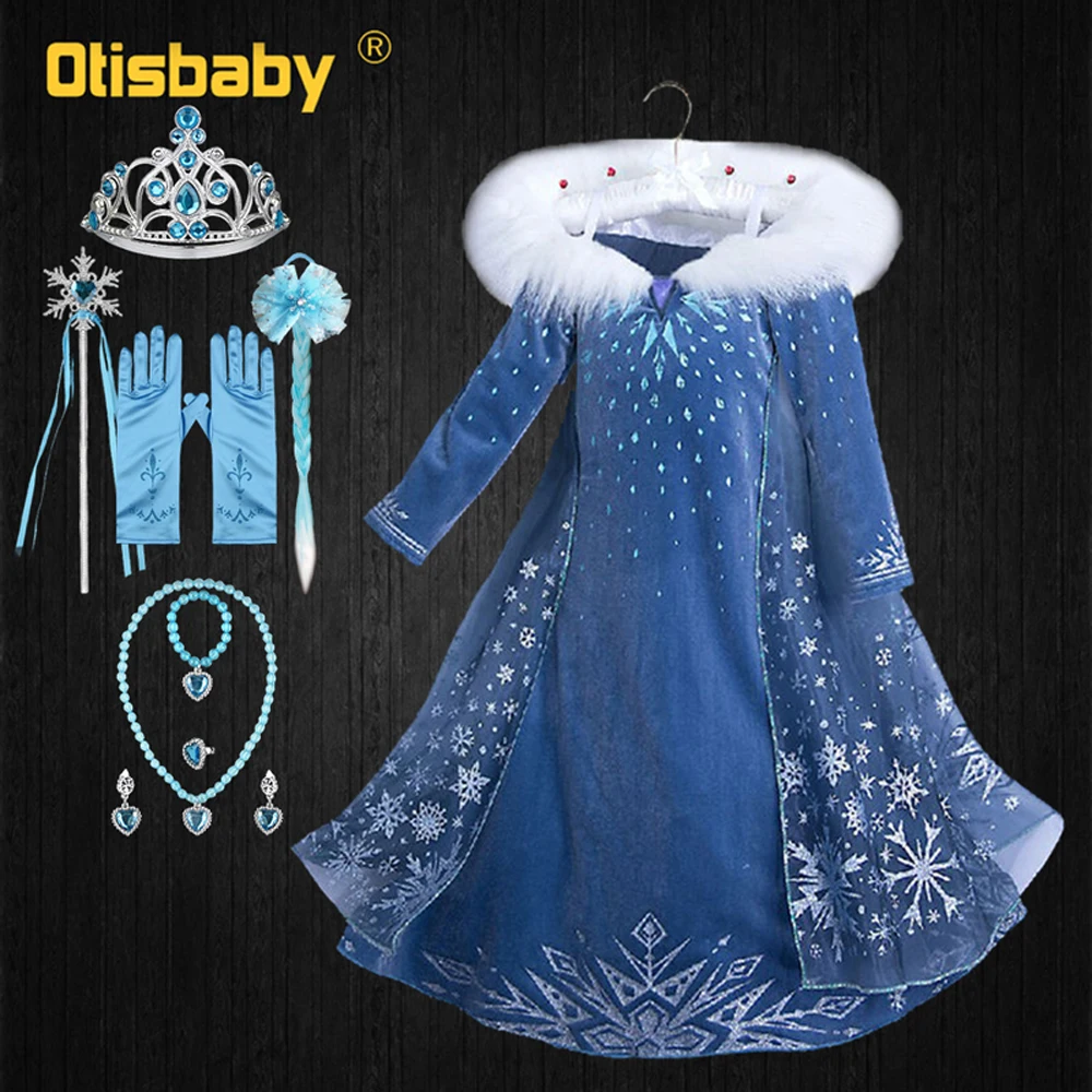 Children Cotton Long Sleeve Elsa Princess Dress Baby Girls Anna Velvet ...