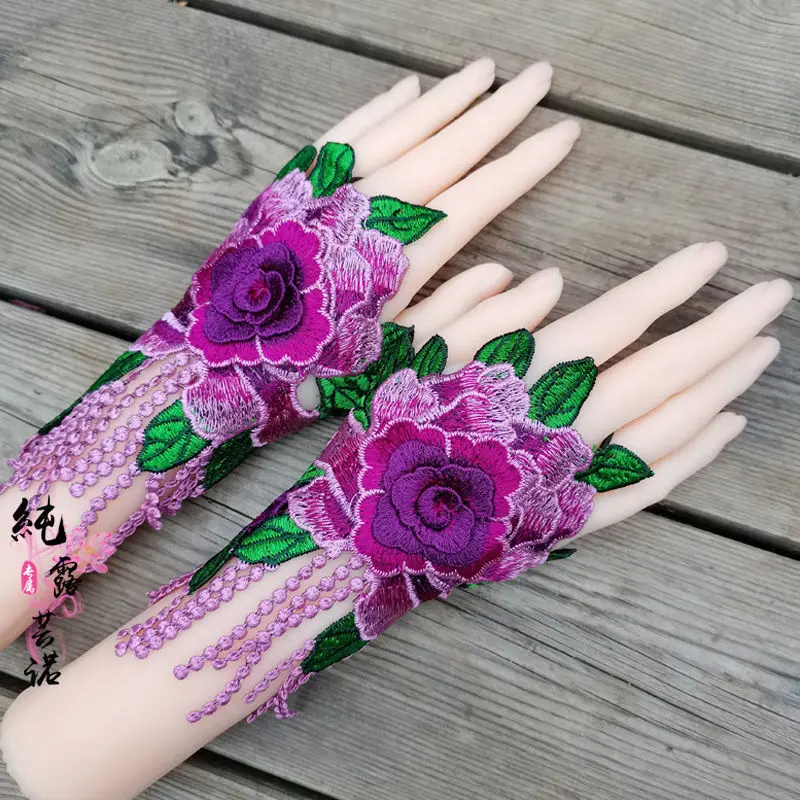TouchScreen-Gloves-3D-Flower-Retro-Bracelet-Ring-Set-Women-Accessories ...