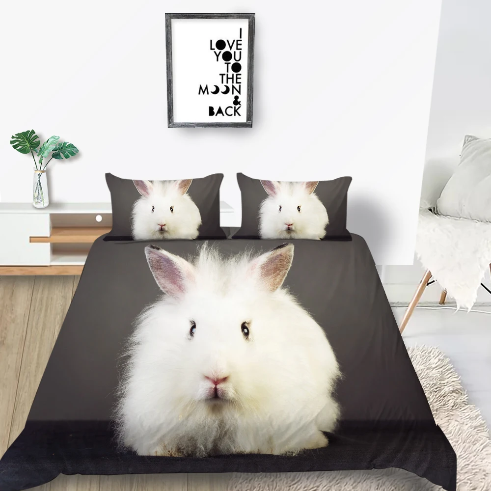 High End Bedding Set White Rabbit Lovely Simple Duvet Cover Cute Pet ...