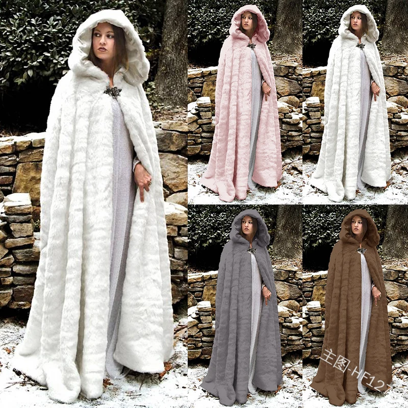 Medieval Vintage Winter Faux Fur Celtic Long Hooded Cloak For Women ...