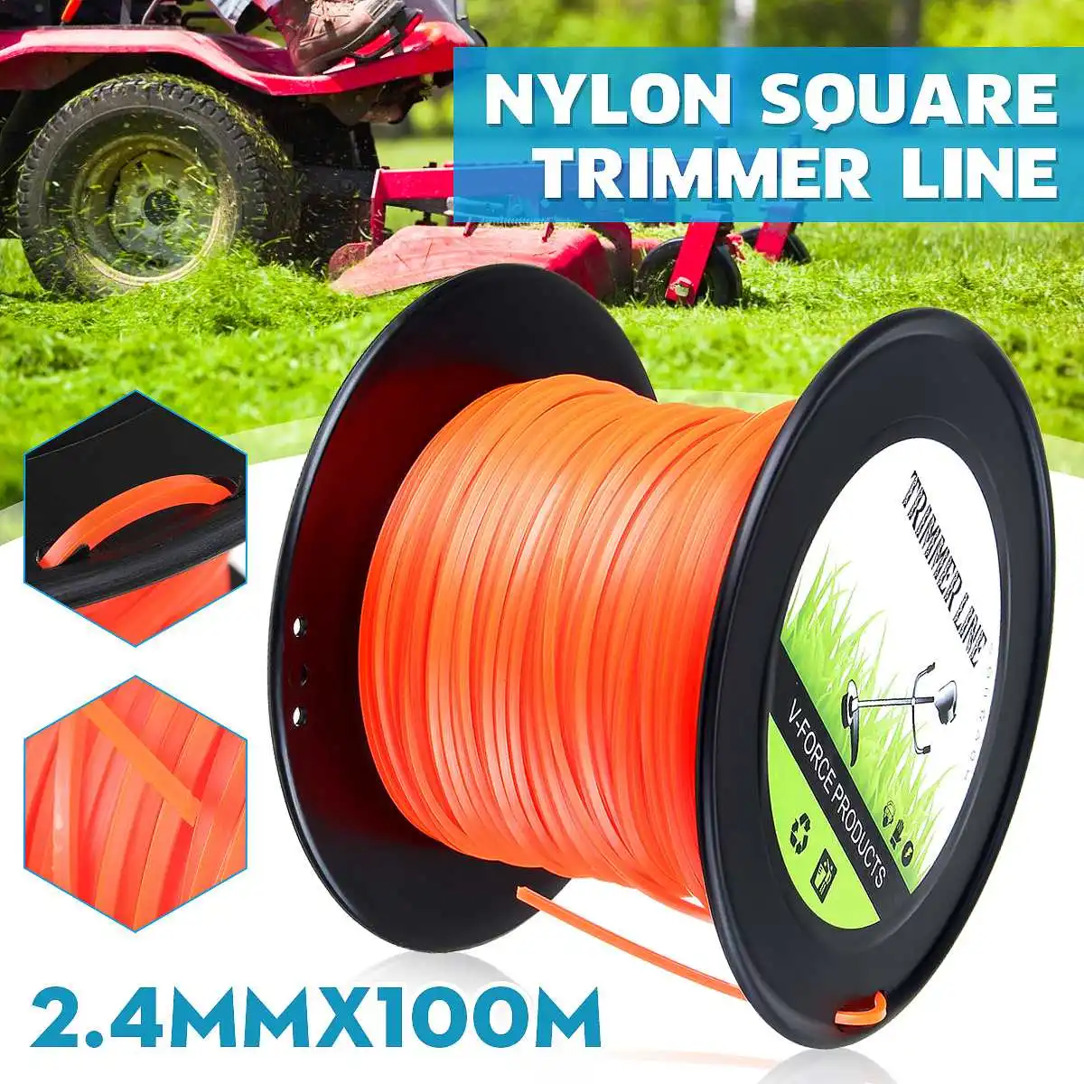 Tondeuse,2.4mm 3mm x 100M Carré En Nylon Tondeuse Ligne De Coupe Herbe Débroussailleuse Cordon ...