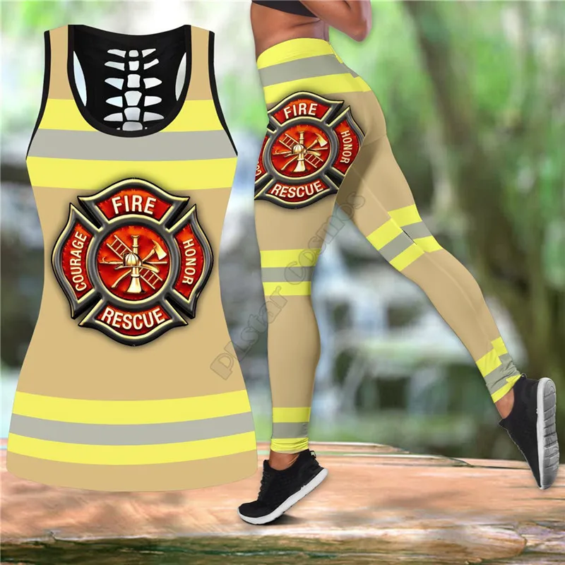 Strong-Firefighter-Combo-Outfit-Leggings-and-Hollow-out-Tank-Top-Suit ...