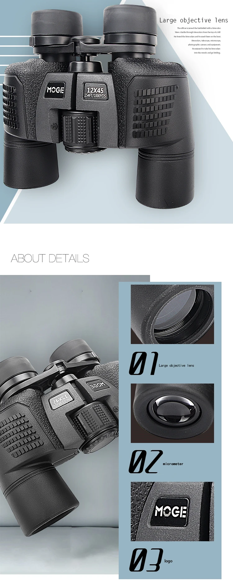 Télescope,Jumelles militaires étanches à longue portée 12x45,HD ...