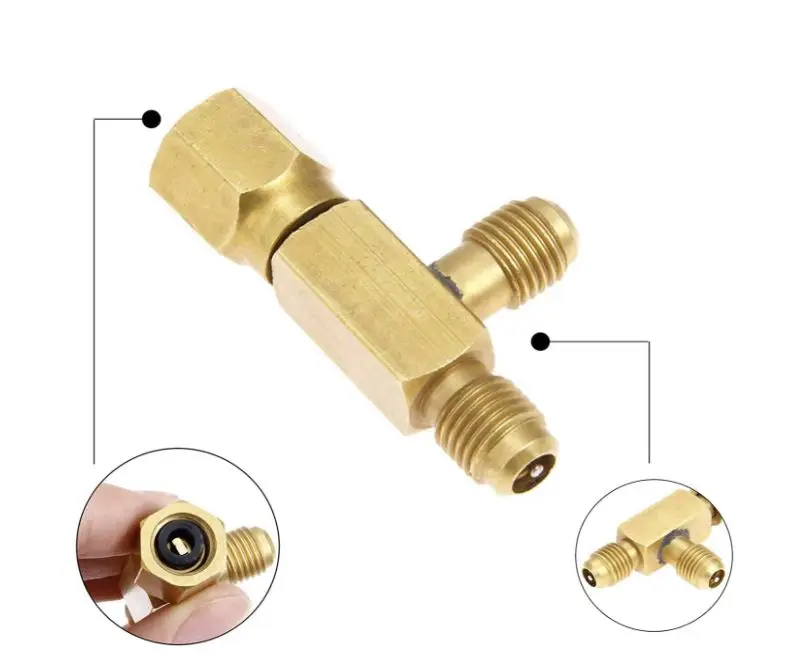 Air conditioning 1/4inch Tee Adapter c/w Valves Core 1/4" Male Flare X ...