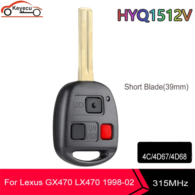 Keyecu 3 Button Remote Car Key 314.4mhz 4c / 4d67 / 4d68 Chip Short ...