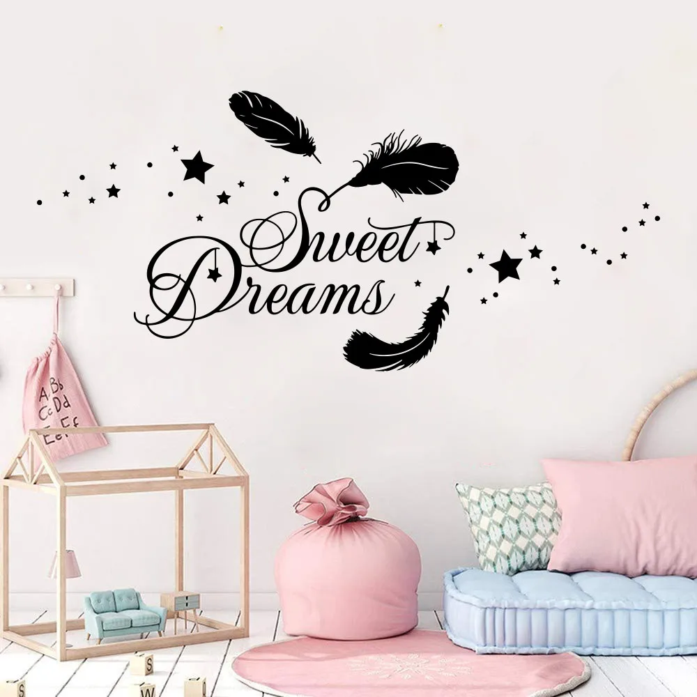 Cartoon Sweet Dreams Star Feather Wall Sticker Baby Nursery Kids Room ...