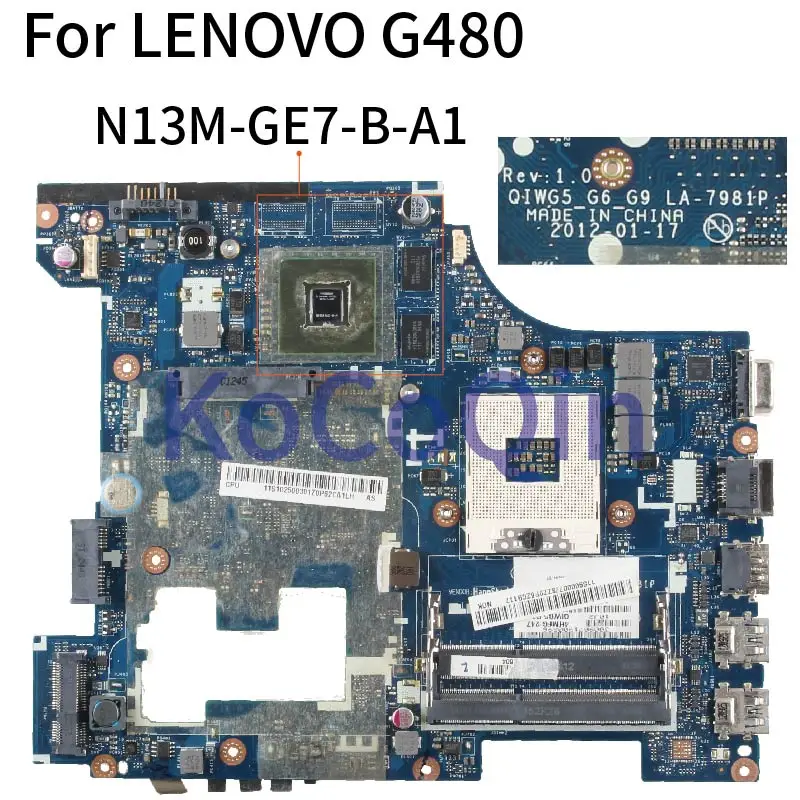 KoCoQin Laptop motherboard For LENOVO G480 Mainboard QIWG5 G6 G9 LA ...