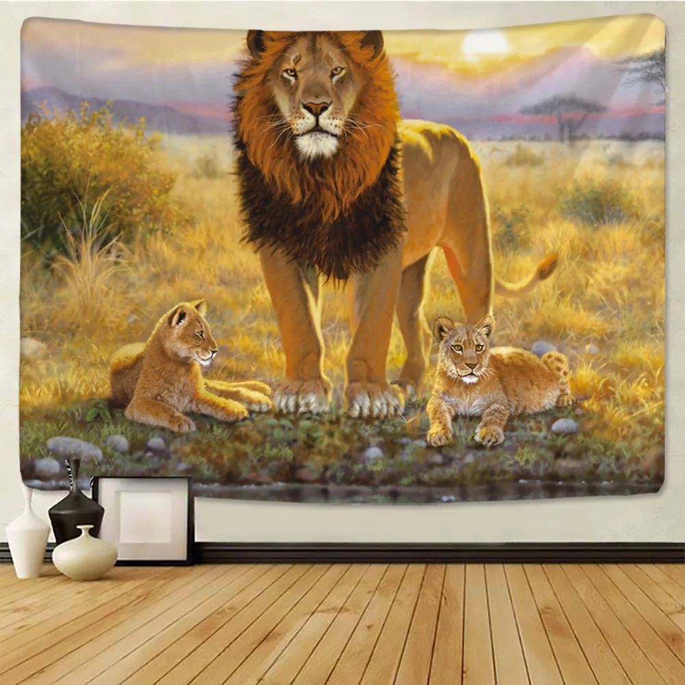 polyester African Lion Tapestry Wall Hanging