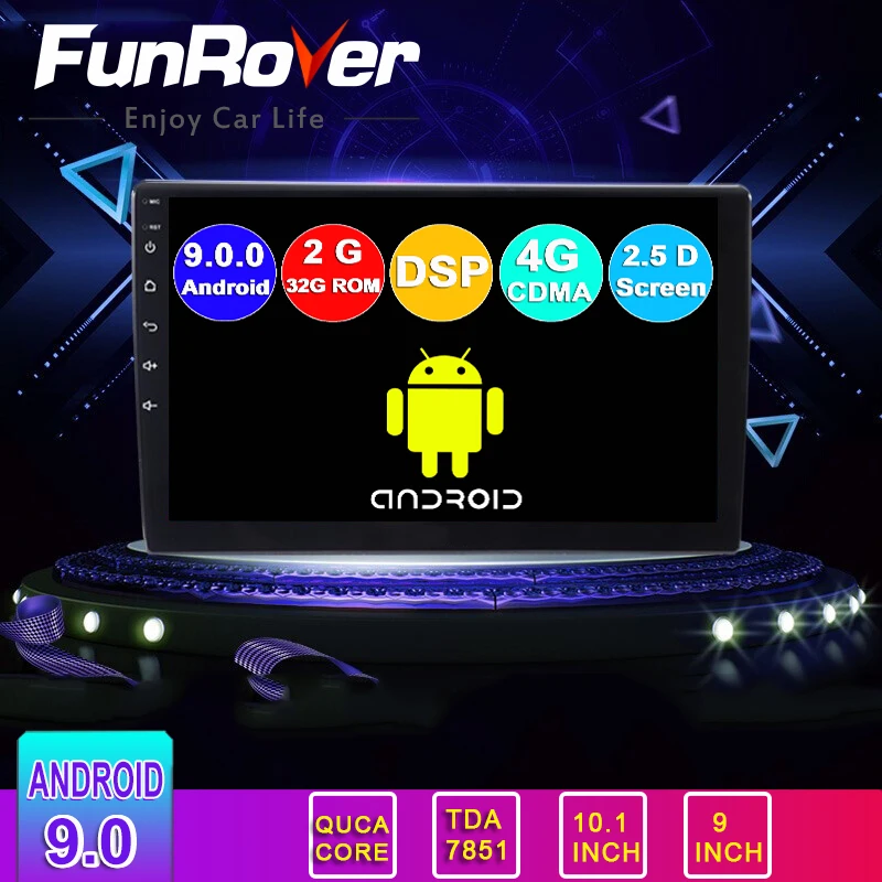 Funrover 2 Din Android 9,0 2.5D+ ips для 9/10 дюймов Автомобильный мультимедийный плеер радио ...