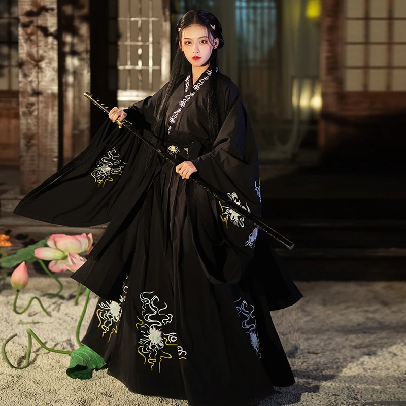 Chinese Dress Ancient Hanfu Black Red hanfu Women Dresses Embroidery ...