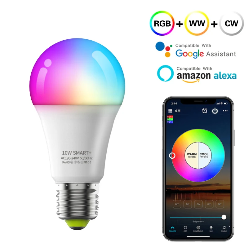 Smart-Bulb-E27-WiFi-Bluetooch-Voice-Control-RGB-CCT-Dimmable-Timer ...