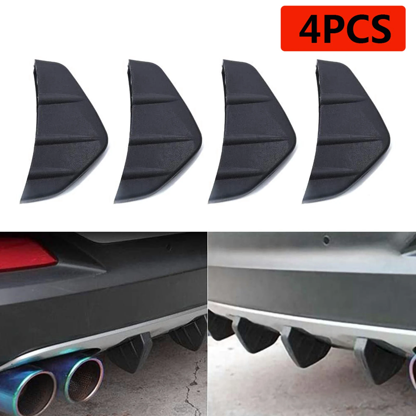4pcs Universal Car Rear Bumper Lip Diffuser Shark Fins Spoiler For Golf ...