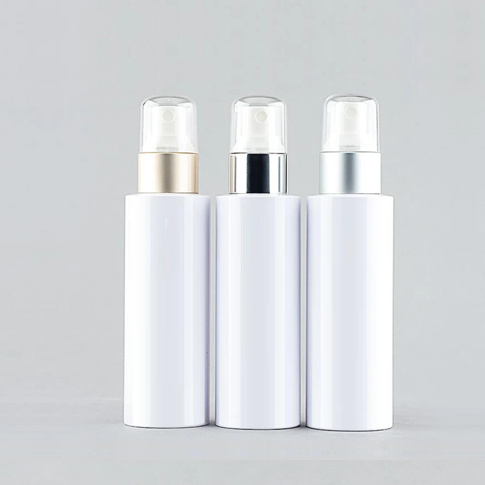 30 개 100ml 흰색 원형 플라스틱 스프레이 병 알루미늄 노즐 빈 미세 미스트 스프레이 펌프 용기 병 화장품 용기