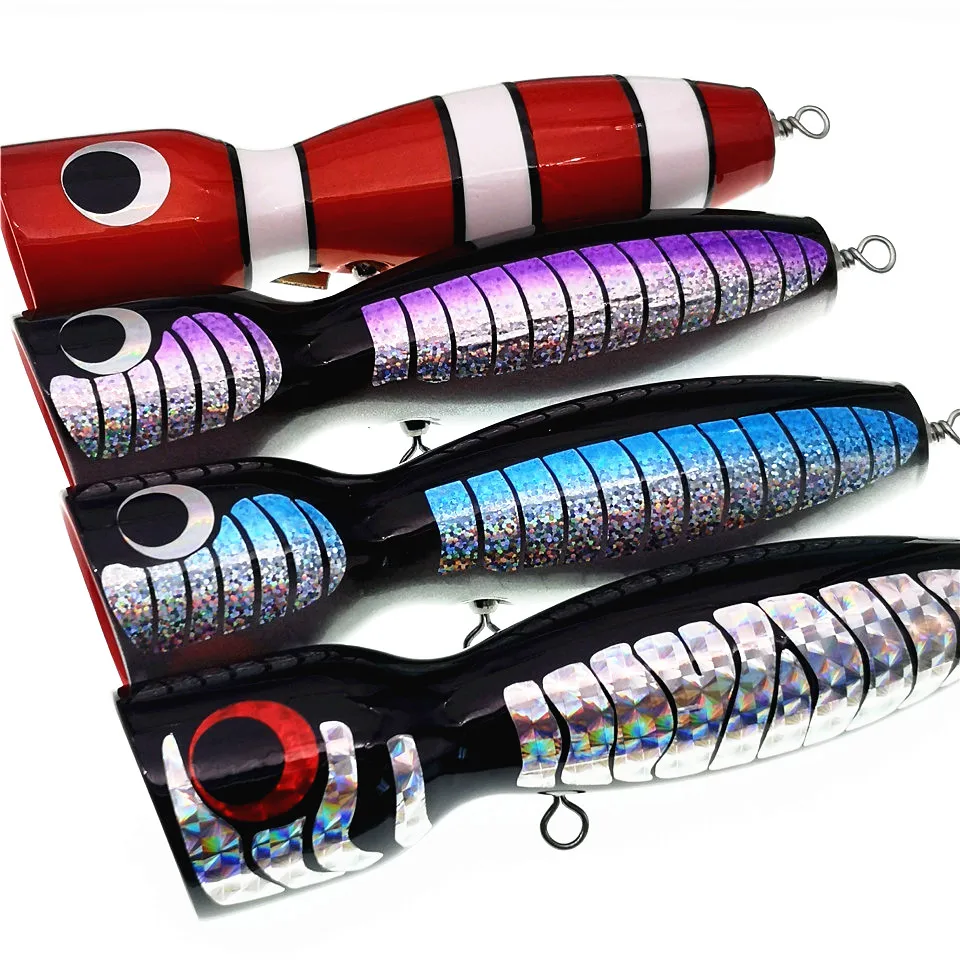 SWOLFY 4PCS 175mm 120g Saltwater Wood Popper fishing lure Big Game ...
